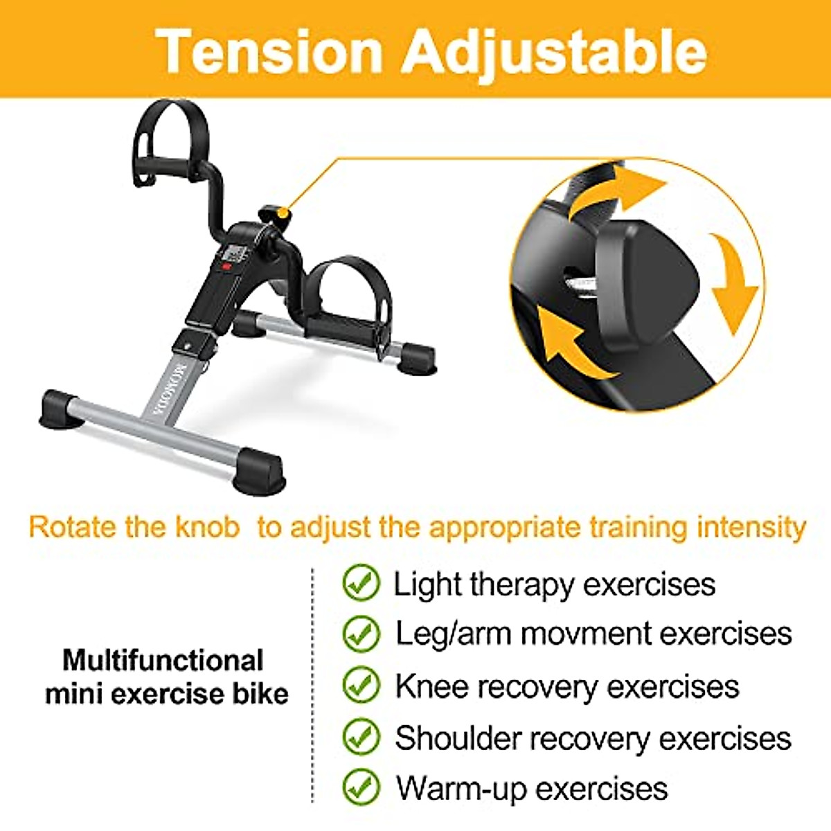 Pedal Exerciser Desk Exercise Bike Leg and Arm Recovery Bike with LCD Monitor Foldable and Porable (Black/Grey)