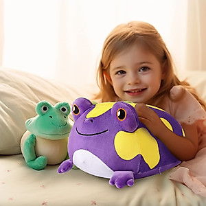 Ditucu Cute Frog Plush Pillow Mommy 14 inch with 2 Babies Plushie Super Soft Kawaii Stuffed Animal Toys Crown Frogs Decor Gifts for Kids Green (Frog Family)