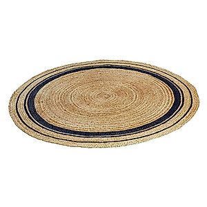 Vipanth Exports Natural Jute Rug Hand Braided Round Area Rug Handmade Rug for Home Decor (2 Feet Round (24 x 24 Inches), Beige + Black Line), VP501RJWB