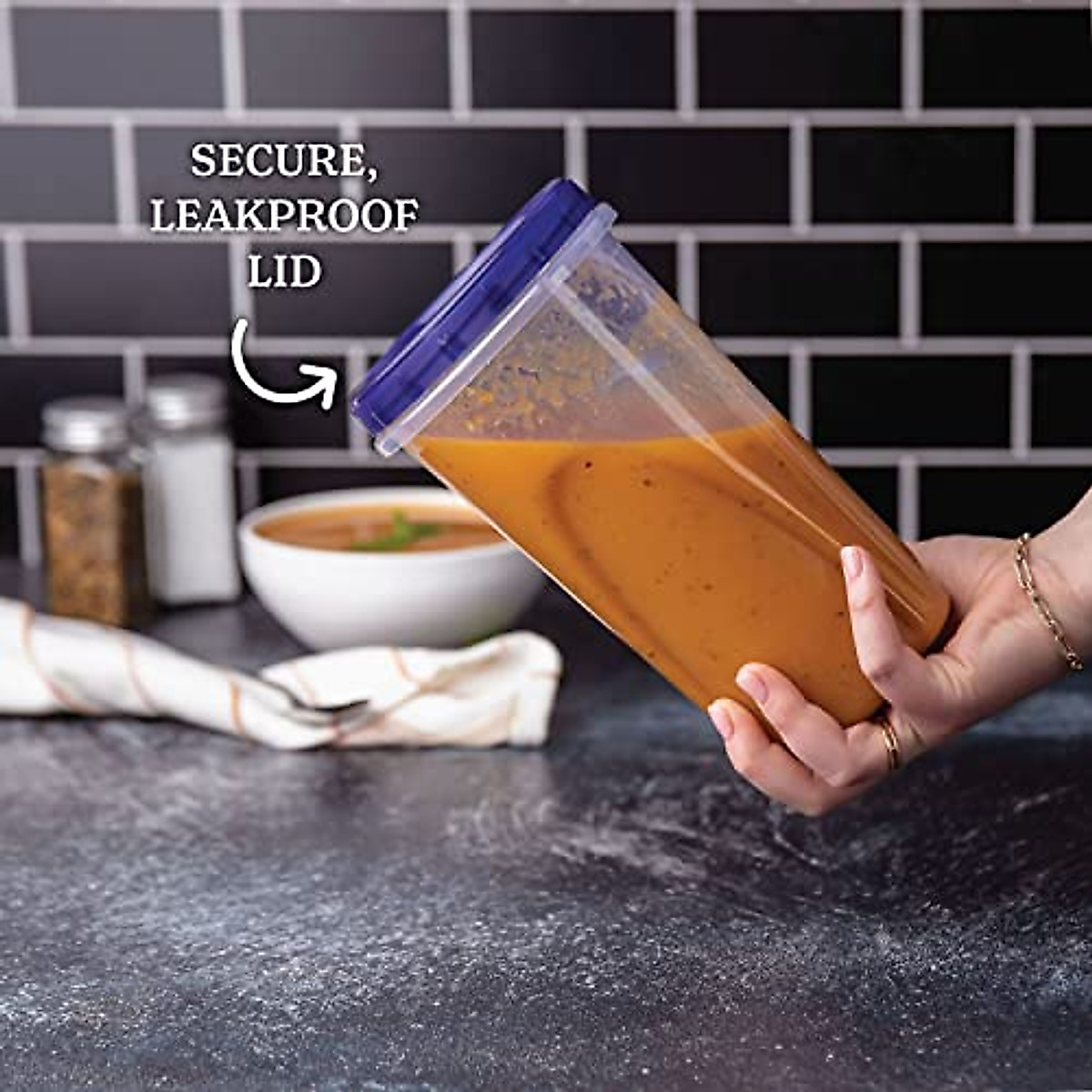 PLASTICPRO 48 Ounce Twist Top Deli Containers Clear bottom With Blue Top Twist on Lids Reusable, Stackable, Food Storage Freezer Container Pack of 4 (Blue)