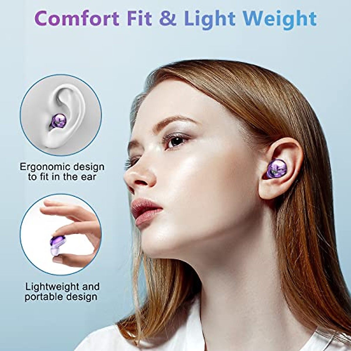 Bluetooth Headphones for Samsung Galaxy S22 Ultra Z Flip 3 Fold S22 S21 FE A13 True Wireless Earbuds Noise Canceling Deep Bass Stereo Sound Headset in-Ear with Mic for iPhone 13 14 Pro Max Purple