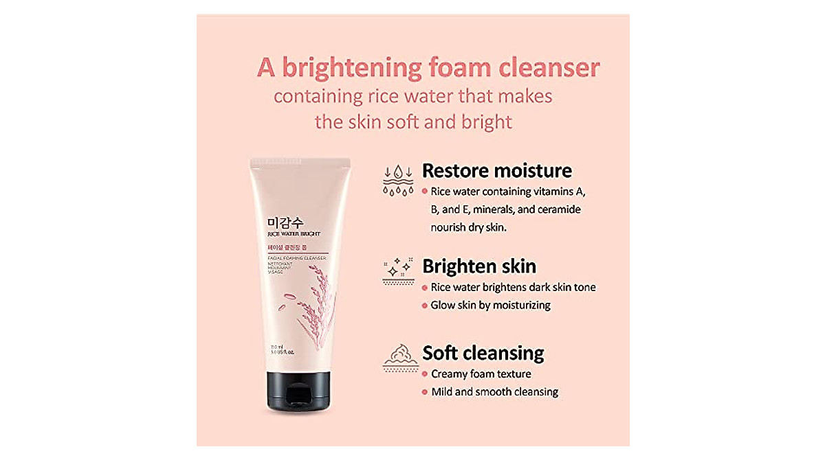 THEFACESHOP Rice Water Bright Foam Cleanser for Bright, Hydrated Skin