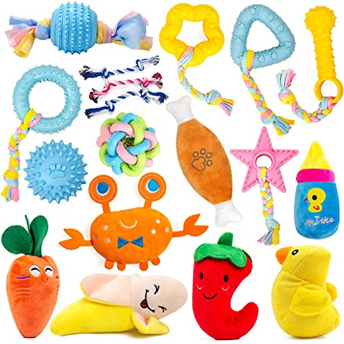 Squeaky Dog Toys for Puppy Small Dogs 18 Units Stuffed Toys with Rubber Toys in Bulk Plush Dog Toy Safe Fetch Chew Toys Pack for Chewing and Teething