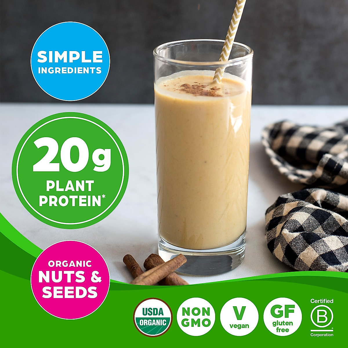 Orgain Organic Simple Vegan Protein Powder, Vanilla - 20g Plant Based Protein, With less Ingredients, No Artificial Sweeteners, Gluten Free, No Lactose Ingredients, 1.25 lb (Packaging May Vary)