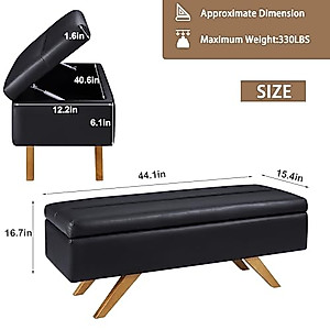 VECELO PU Leather Ottoman Bench with 6.1-inch Storage Space, 44” Soft Footrest for Living Room Bedroom Hallway Entryway, Easy to Clean, Black