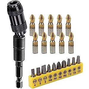 Yakamoz Pivoting Bit Tip Holder Flexible Magnetic Screwdriver Bits Holder Knuckle Extender with 20-Piece Slotted Phillips Torx Screwdriver Set for Tight Spaces or Corners