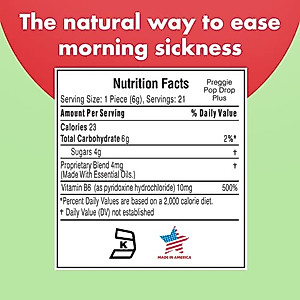 Preggie Pop Drops Plus | 21 Drops | Vitamin B6 for Morning Sickness & Nausea Relief during pregnancy | Safe for pregnant Mom & Baby | Gluten Free | Two Flavors: Lemon & Raspberry
