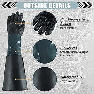 FLKQC Rubber Sandblasting Sandblaster Gloves, 23.6" Rubber Sandblast Cabinet Gloves for Abrasive Blasting with Particles Palm for Sandblast Blast Cabinets,