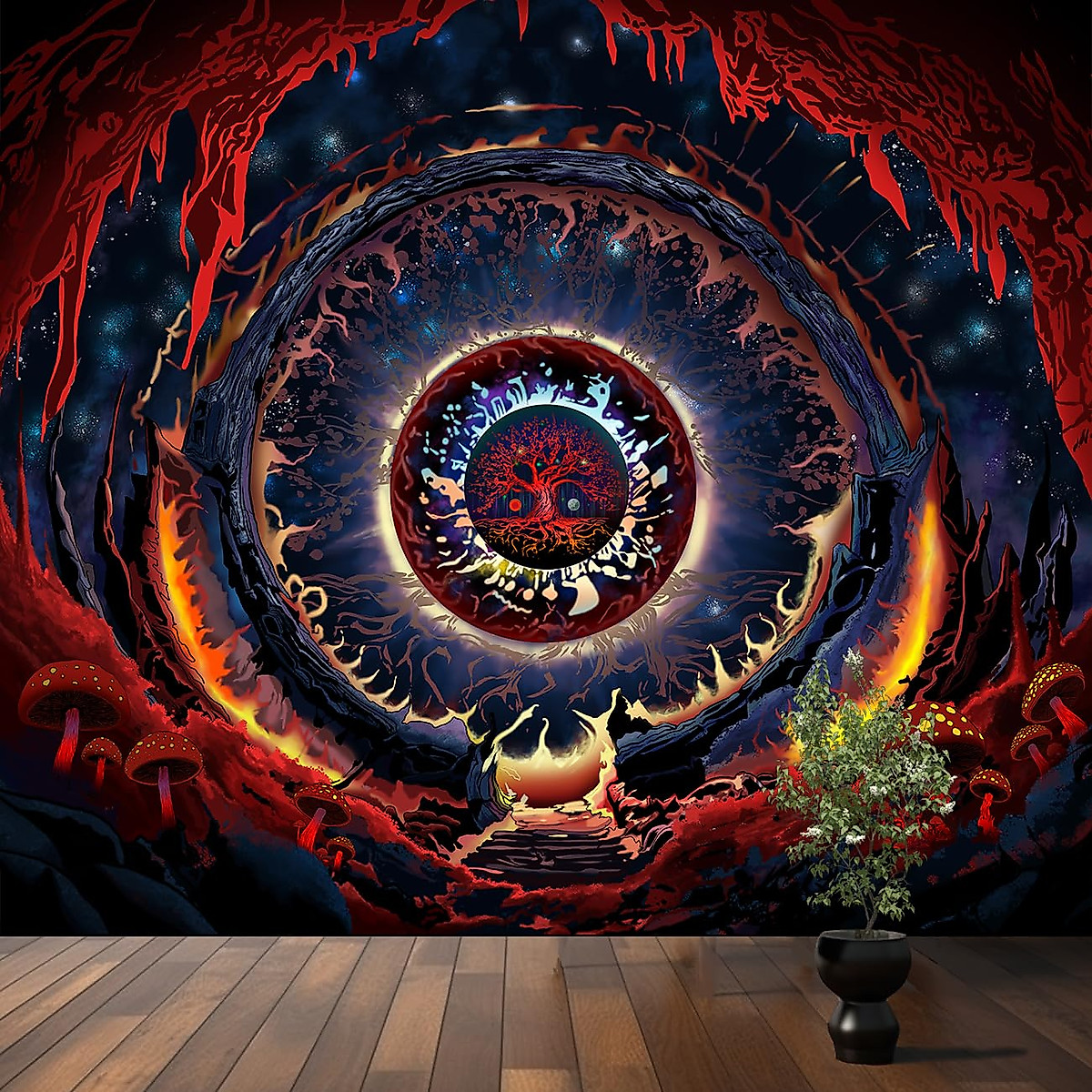 vavalad The Eye Tree of Life Tapestry Nature Plant Black Light Tapestry in Dark Tree of Life Tapestry Reaction Moon Tapestry Poster Wall Hanging Bedroom