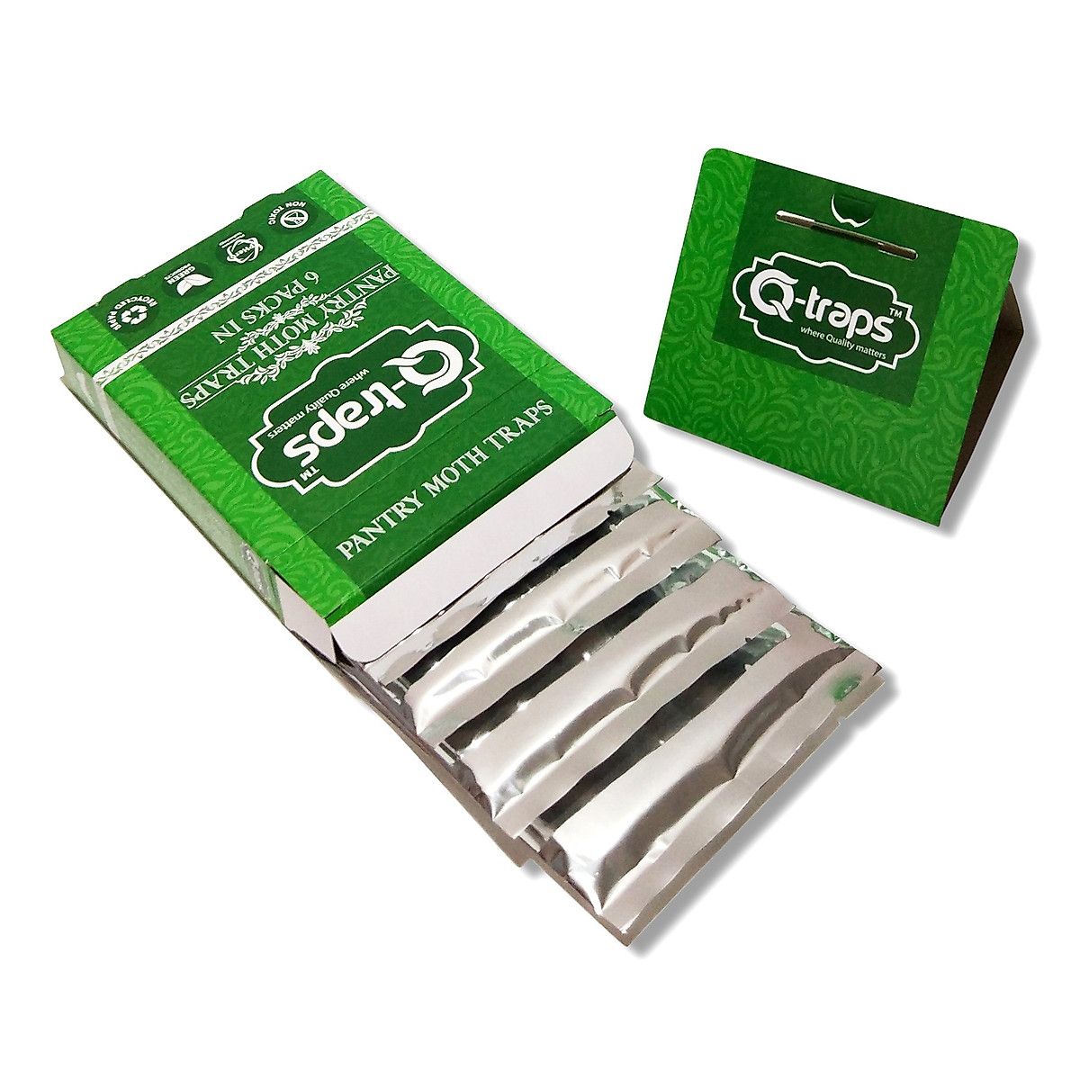 Q-Traps Pantry Moth Traps - Safe, Nontoxic, Insecticide & Odor Free, Pheromone Attractant Traps for Common Kitchen Moths (6 Traps)