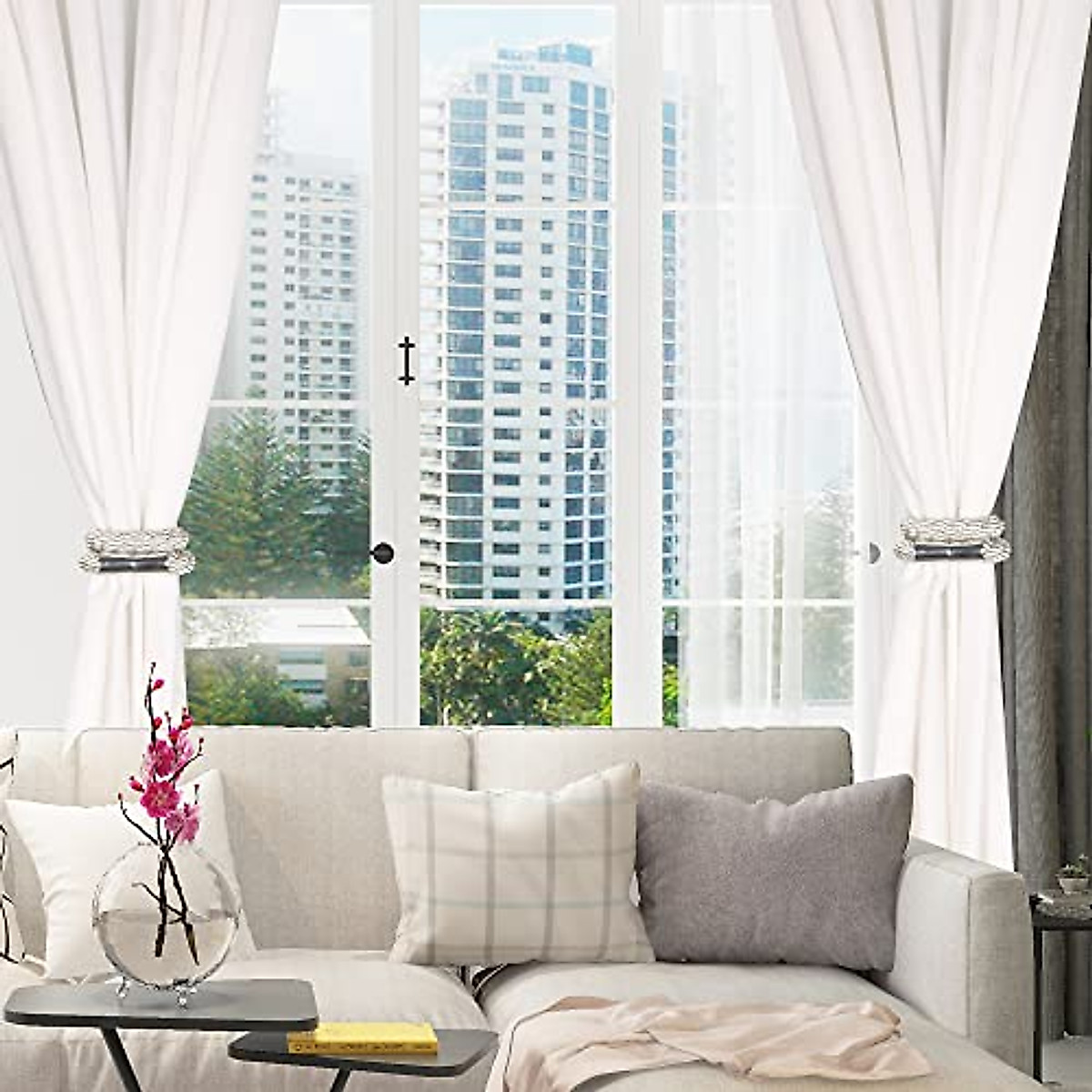 Groleca 2 Pack Strong Magnetic Curtain Tiebacks Curtain Holdbacks Curtain Ties Curtain Tie Backs with Thicker Twist Rope & Upgrade Strong Magnetic Tiebacks for Curtains (Creamy-white, 2)