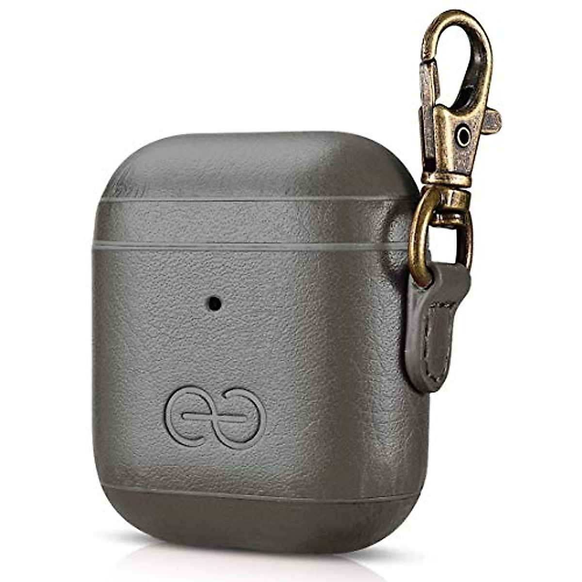 Dreem Om AirPods 1 & 2 Case Cover with Keychain Clip, Vegan Leather Airpods Case for Men & Women, Luxury Earbuds Accessory for Apple iPhone - Grey