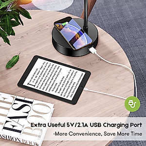 Set of 2 Wireless Charging Industrial Table Lamp 3-Way Touch Control Dimmable Desk Lamp with USB Port Bedside Lamp with Hanging Seeded Glass Shade for Office Bedroom Living Room, Bulb Included