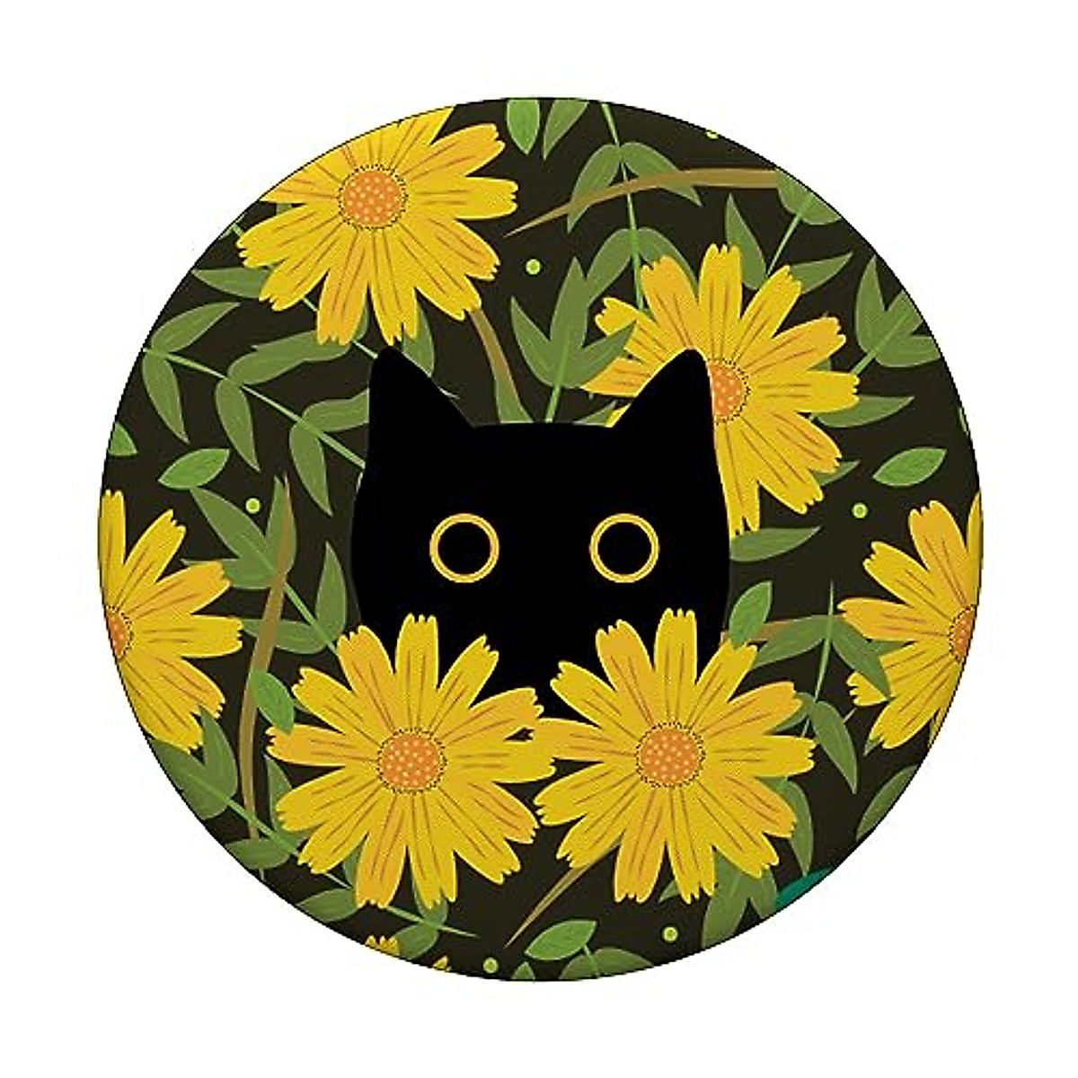 Cute Sunflower Pattern Floral Aesthetic Black Cat Sage Green PopSockets Standard PopGrip