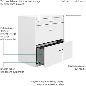 Hirsh Industries Space Solutions 30" W Metal 3 Drawer Home Office File Cabinet White