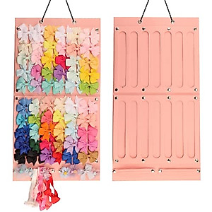 Moobibear Bow Holder Organizer for Baby Girls (With 20 hair clips), Large Capacity Hair Clip Holder, Girls Hair Accessories Storage Organizer with 16 Felts for Nursery Room