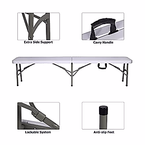 Lineslife Portable Folding Bench,6ft Plastic Lightweight Multipurpose Outdoor Bench Seat with Handle for Picnic Party Camping Dining, 2 Pack