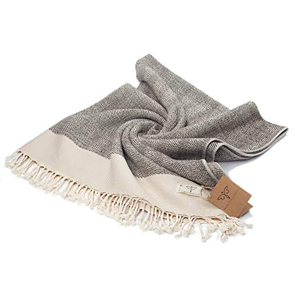 Smyrna Original Turkish Throw Blanket Herringbone Series | 100% Cotton, 50 x 60 Inches | Vintage Boho Throw Blankets for Couch, Sofa, Farmhouse and Home Decor | Lightweight and Super Soft (Beige)