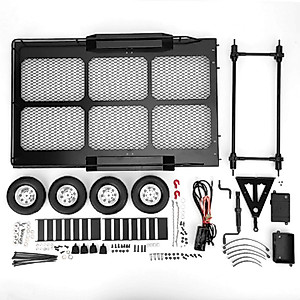 Hitoxi RC Car Trailer, Metal Trailer Cargo Carrier with Four Tires for 4WD TRX4 1/10 Car, Heavy Duty Truck Crawler Buggy Truggy Trail Toy Accessory, Black