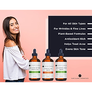 Kate Blanc Cosmetics Anti Aging Serum Set for Women & Men - 98% Natural, 72% Organic. Vitamin C Serum, Hyaluronic Acid Serum, Retinol Serum for Face. Anti Wrinkle & Dark Spot Corrector