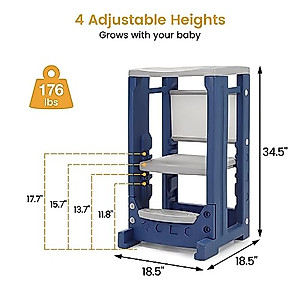 Toddler Tower Height Adjustable Step Stool for Kids Montessori Learning Stool Toddler Kitchen Stool Helper with Dry Erase Board