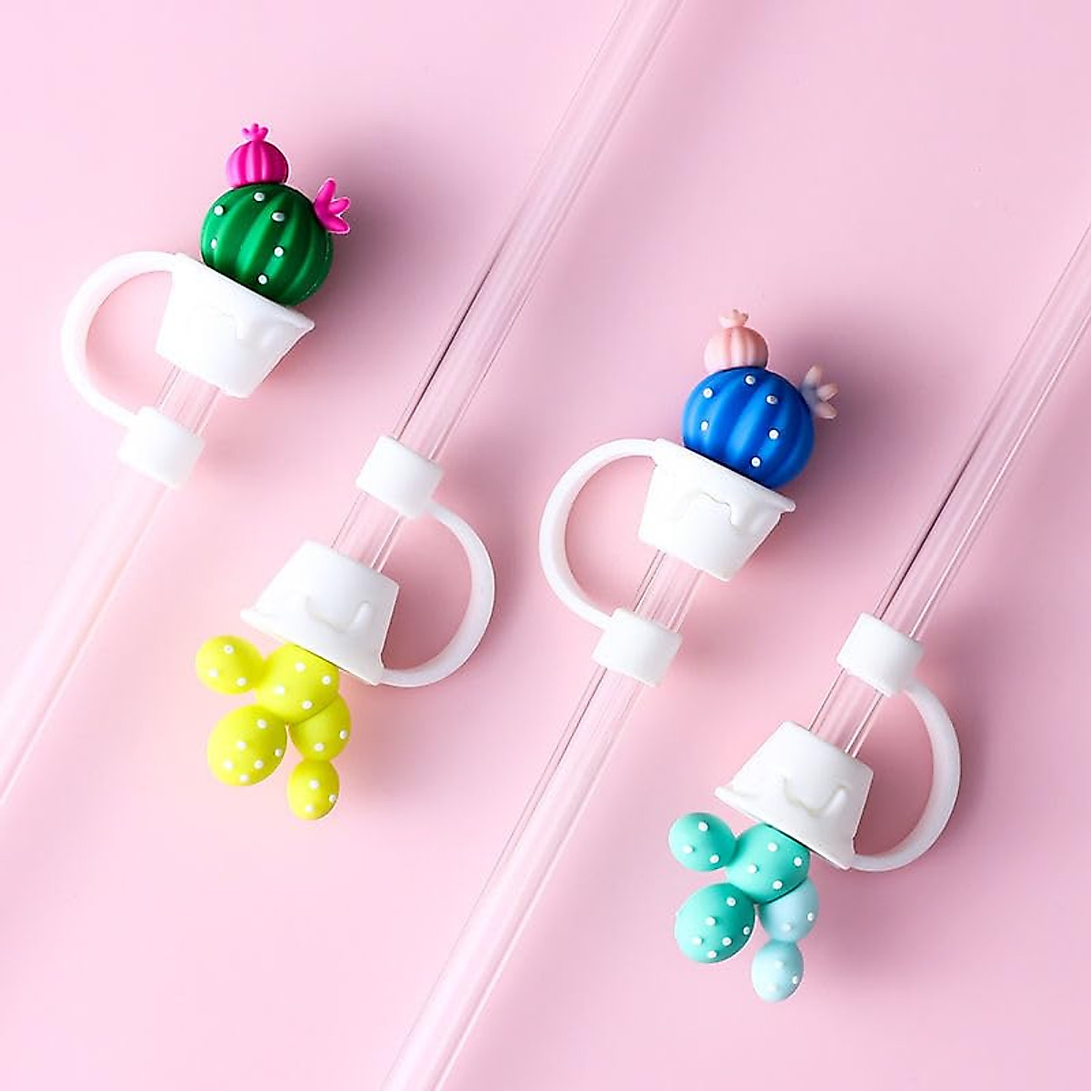 6-Pack Cactus Silicone Straw Cover Cap for Stanley Compatible with 30 & 40 Oz Tumblers with Handles Drinking Straw Toppers Reusable Straw Tips Lids Fits 0.4 In/10 Mm Straws Cups Accessories