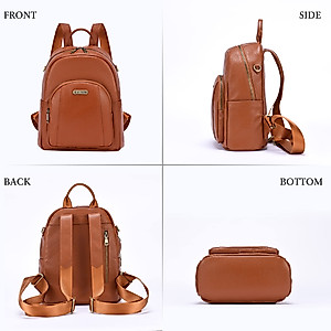 Genuine Leather Backpack Purse women satchel handbags Convertible Anti-theft work Shoulder bag Brown