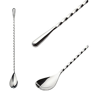 Nanli Wooden Cocktail Muddler 12 Inch Spiral Mixing Spoon Stainless Steel Shaker Spiral Spoon for Home Making Drinks Juice Cocktails