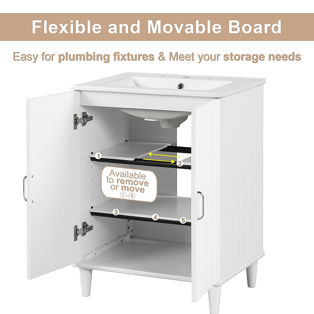 SIYSNKSI 24" Bathroom Vanity with Ceramic Sink, Bathroom Vanity Cabinet with 2 Doors and Adjustable Shelves, Solid Wood Combo Cabinet for Bathroom, Small Space (White + Solid Wood+MDF 07)