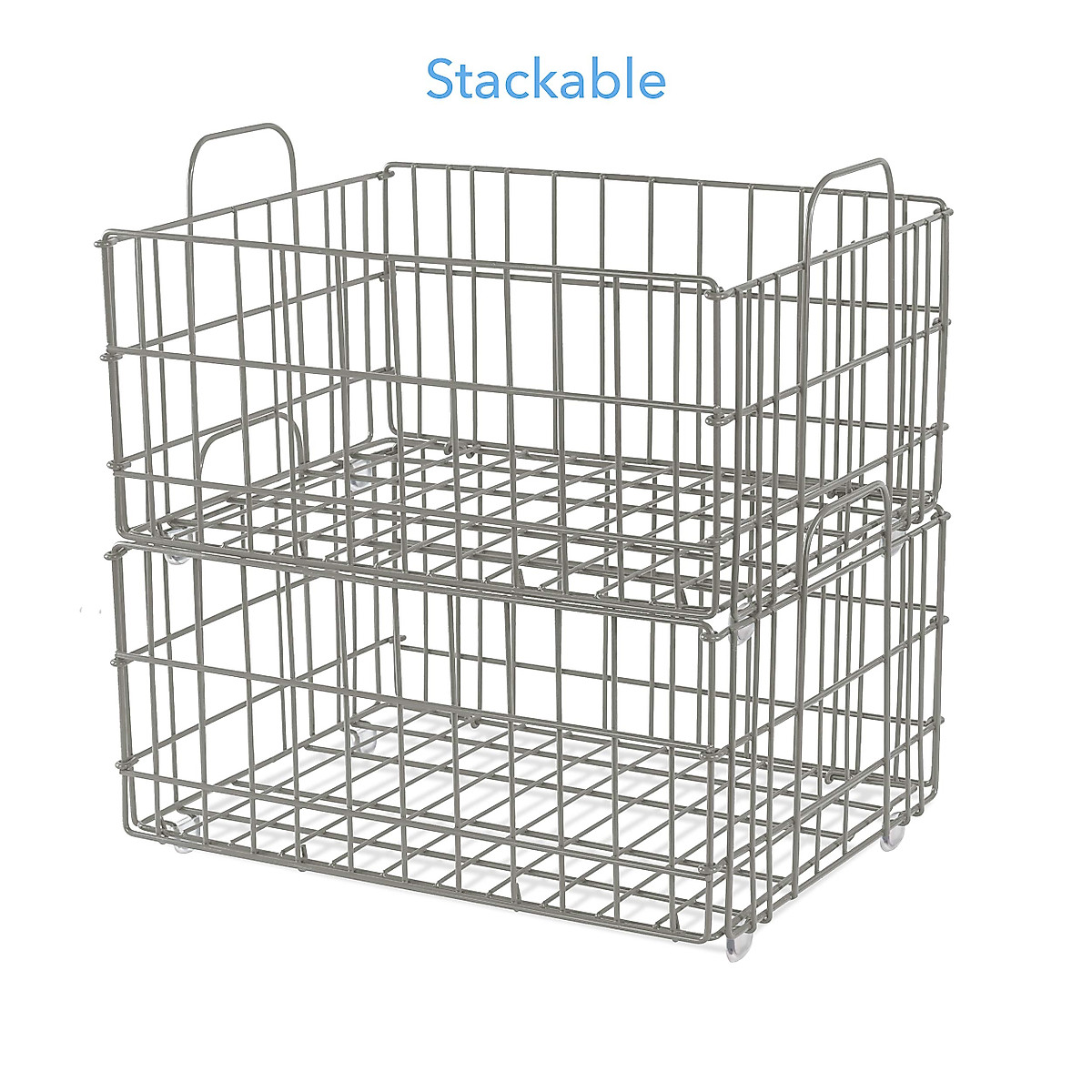 Atlantic Tabletop Wire Storage Basket, Heavy-Gauge Powder-Coated Metal Wire Construction, Stackable for Easy Expansion, Collapsible & Foldable, Non-Slip Feet, Plastic Liner, PN 23308041 – Gray