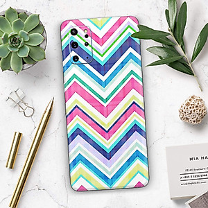 DesignSkinz Vibrant Pink & Blue Layered Chevron Pattern Protective Vinyl Decal Wrap Skin Cover Compatible with The Samsung Galaxy S20 (Screen Trim & Back Glass Skin)