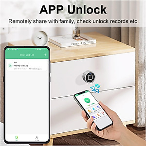 Fingerprint Cabinet Lock, Pothunder Smart Lock with Bluetooth & Fingerprint, Keyless Drawer Furniture Lock, USB Charging Fingerprint Lock, Ideal for Home, Office, Furniture, Mailbox (20MM)