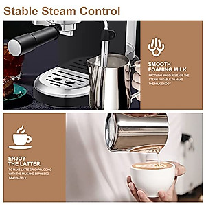 Geek Chef Espresso Machine 20 Bar Pump Pressure Cappuccino latte Maker Coffee Machine with ESE POD filter&Milk Frother Steam Wand&Pressure gauge, 1.5L Water Tank, Stainless steel