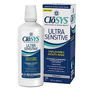 CloSYS Ultra Sensitive Mouthwash, 32 Ounce (Pack of 2), Unflavored (Optional Flavor Dropper Included), Alcohol Free, Dye Free, pH Balanced, Helps Soothe Entire Mouth