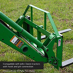 Titan Attachments USA Made Pallet Fork Frame Attachment Fits JD Tractors, 48in Fork Blades 4,000 LB Capacity, Receiver Hitch, Spear Sleeves, Headache Rack