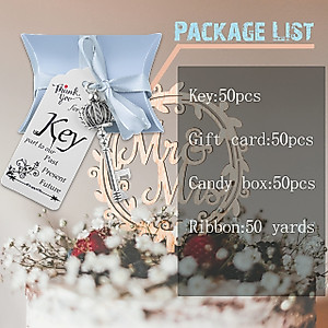 AebDerp 50Pcs Key Bottle Opener Wedding Party Favors, Crown Vintage Skeleton Keys Bulk with Candy Box and Ribbon, Bridal Shower Party Souvenirs Gifts for Guests (Silver)