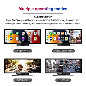 Portable Car Stereo with Wireless Apple Carplay+Android Auto, 10.26" Dashboard Mounted Car Radio Receiver with with Mirror Link/GPS/Siri/FM,Rear Backup Camera Driving Recorder