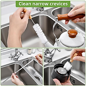 SUBEKYU 5 Pack Bottle Brush Set, Long Handle Bottle Brush Cleaner, Water Bottle Brush for Washing Baby Bottles, Narrow Neck Beer Bottles, Straws, Kettles, Bottle Cap Slits, Gray+White