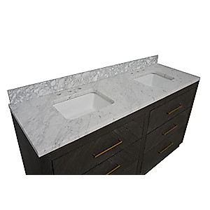 Kitchen Bath Collection Avery 72-inch Double Bathroom Vanity (Carrara/Dark Oak): Includes Dark Oak Cabinet with Stunning Carrara Marble Countertop and White Ceramic Sinks