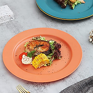 Kyraton 10 Inch Large Plastic Plates 8 Pieces, Dishwasher Safe, Unbreakable And Reusable Light Weight Dinner Plates Microwave Safe BPA Free (Mutil Color)