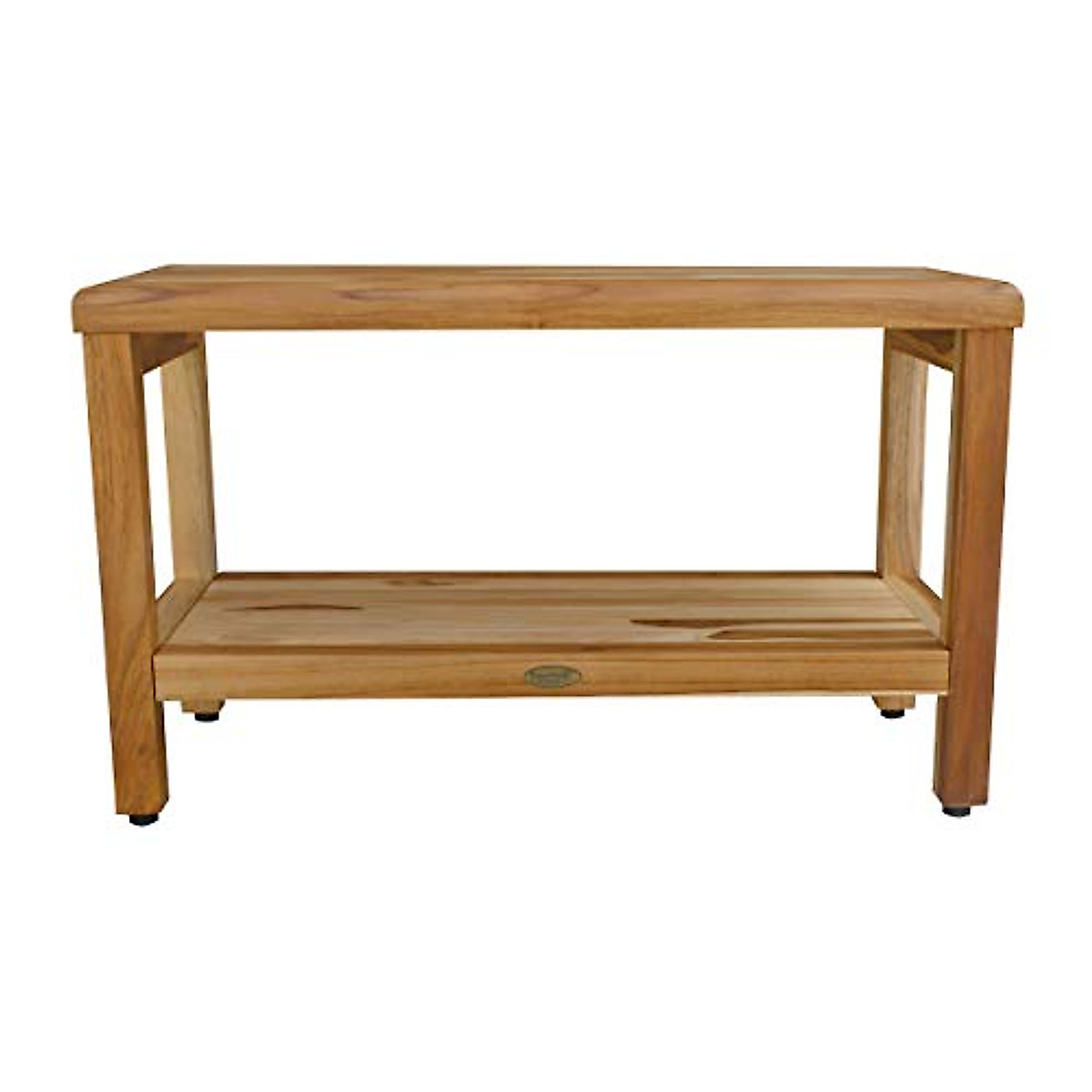 EcoDecors Eleganto Shower Bench 30” Teak Wood Garden Bench with Storage Shelf Wooden Seat Patio Bench Natural Wood Shower Bench for Indoors and Outdoors