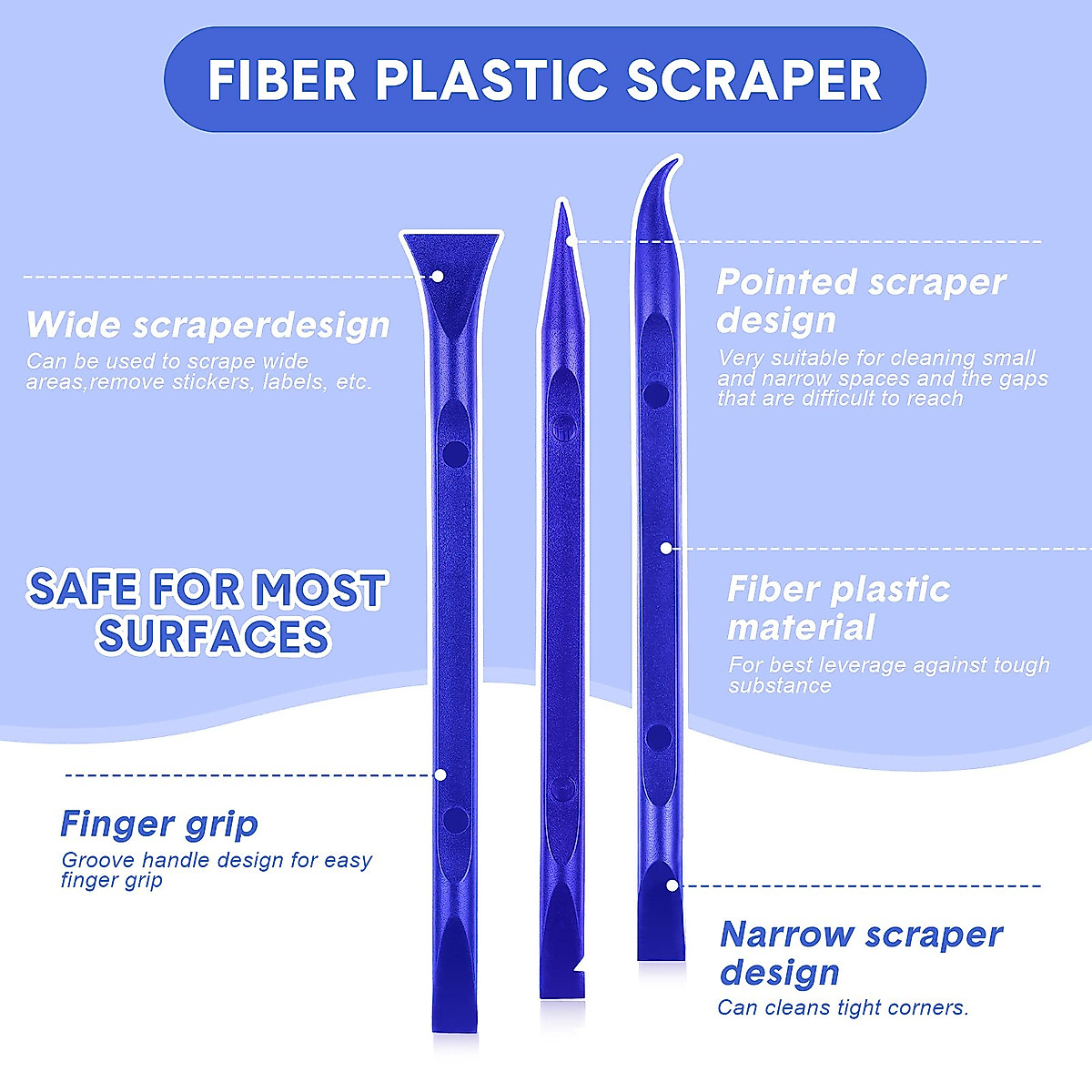 9 Pieces Plastic Scraper Tool Scratch Free Plastic Scraper Cleaning Pen-Shaped Scraper Tool Stiff Multipurpose Label Scraper for Tight Spaces, Kitchen, Crevices, Food, Paint (Blue)