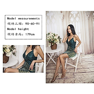 ZRSGXG Women's Sequin V-Neck Evening Dress Suspender Cocktail Mini Evening Dress(Green,X-Large)