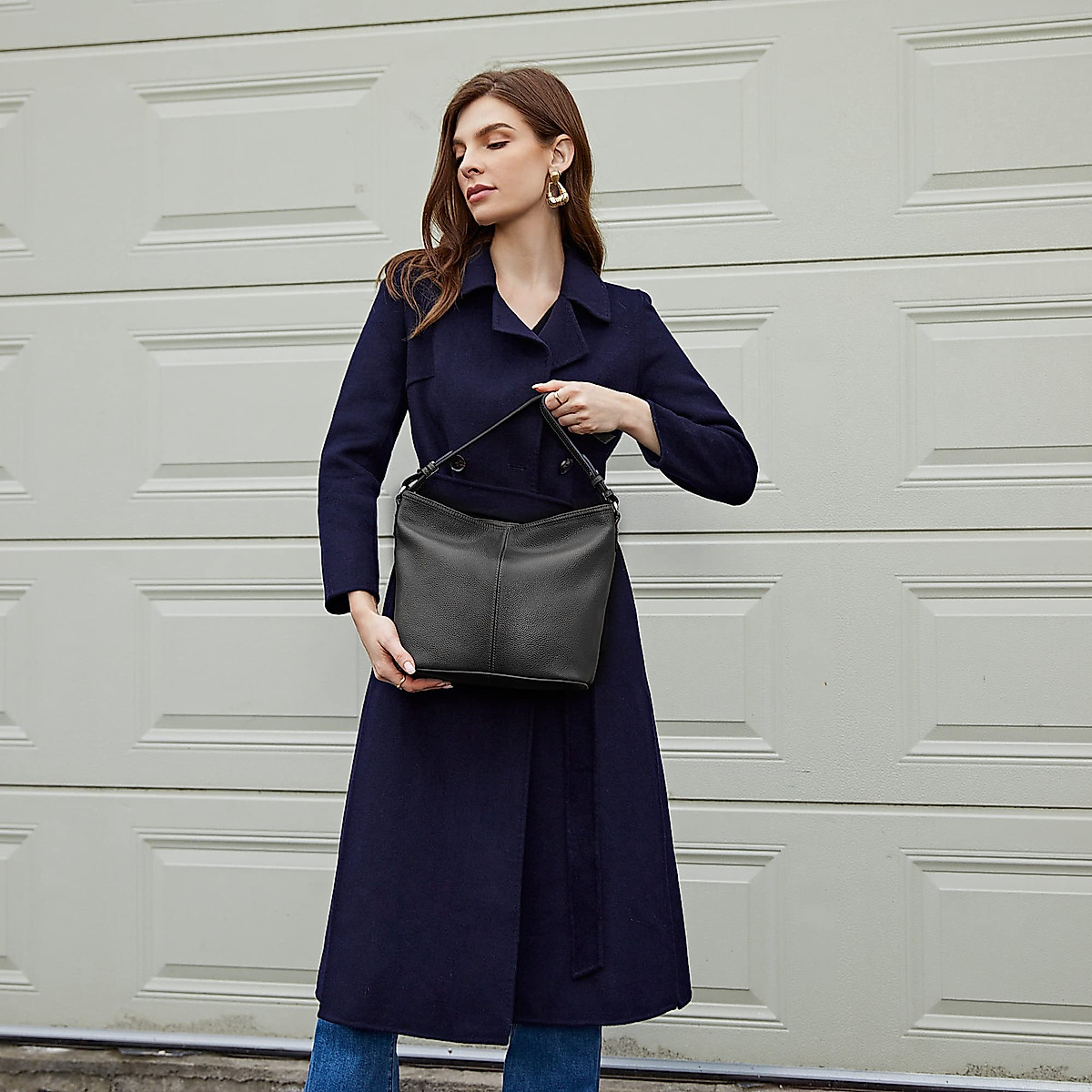 Iswee Womens Genuine Leather Handbags Tote Bag Shoulder Bag Top Handle Satchel Designer Ladies Purse Hobo Crossbody Bags (IR013-Wine)