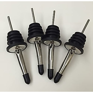 JQYXSS Stainless Steel Pourers, 4 Pcs Classic Bottle Pourers Tapered Spout with Rubber Caps, Wine Pour Liquor Dust Caps Covers, Wine Bottle Stopper, for Pours Liquid, Olive Oil, Wine, Vinegar