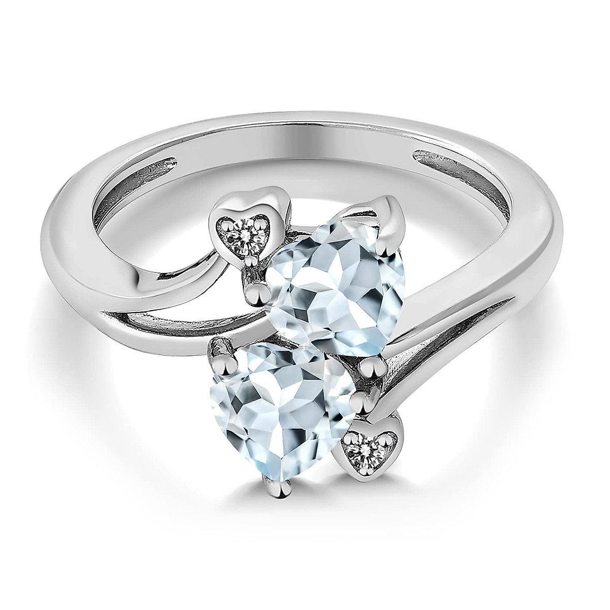 Gem Stone King 925 Sterling Silver Sky Blue Aquamarine and White Diamond Ring For Women (1.49 Cttw, Heart Shape 6MM, Gemstone March Birthstone, Available In Size 5, 6, 7, 8, 9)