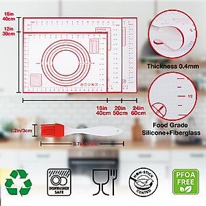 Silicone Pastry Mat 2 Pack Non Stick Baking Mat with Measuremenst 16" x 12" Small Non Slip Silicone Baking Mat for Fondant/Rolling Dough/Pie Crust/Cookies/Pizza/Bread BPA Free Kneading Mat