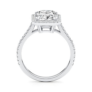 GLAM AND GEMS 3 Carat Radiant Cut Moissanite Engagement Statement Wedding Band Ring for Women in 14k White Gold (G-H, VVS, 3.35 CTW) Anniversary Promise Ring Size 4.5 to 11 5.5