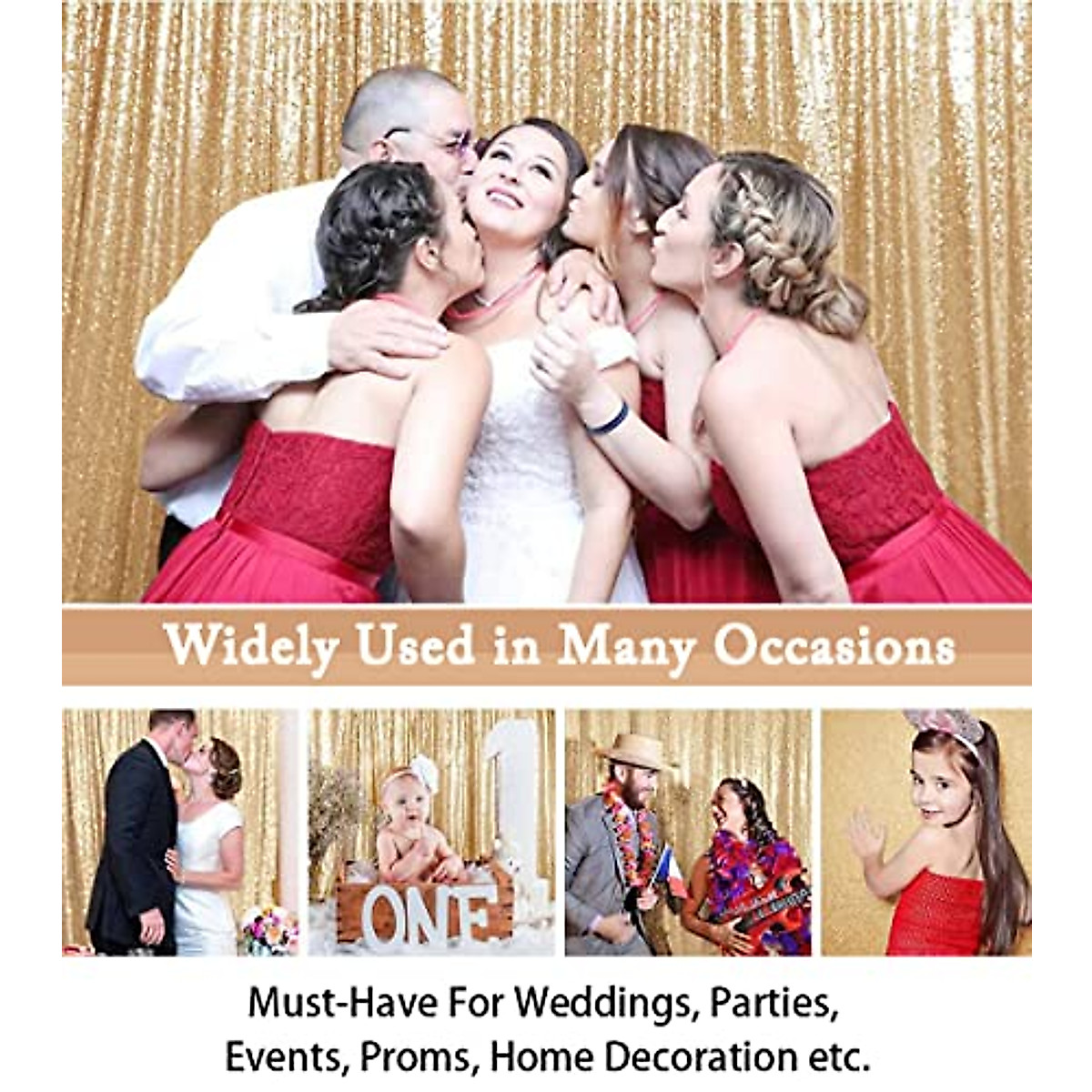 ShinyBeauty Sequin Backdrop - Photo Backdrop and Fabric Backdrop for Wedding/Party/Photography/Curtain/Birthday/Christmas/Prom/Other Event Decor - 4FTx7FT(48inx84in) (Light Gold)