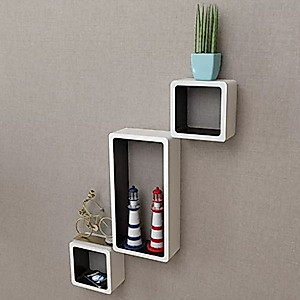 Tidyard 3 Piece Floating Display Shelf MDF Wall Mount Book Display Stand Storage Shelf Cubes White Black for Living Room, Bedroom, Home, Office Decor